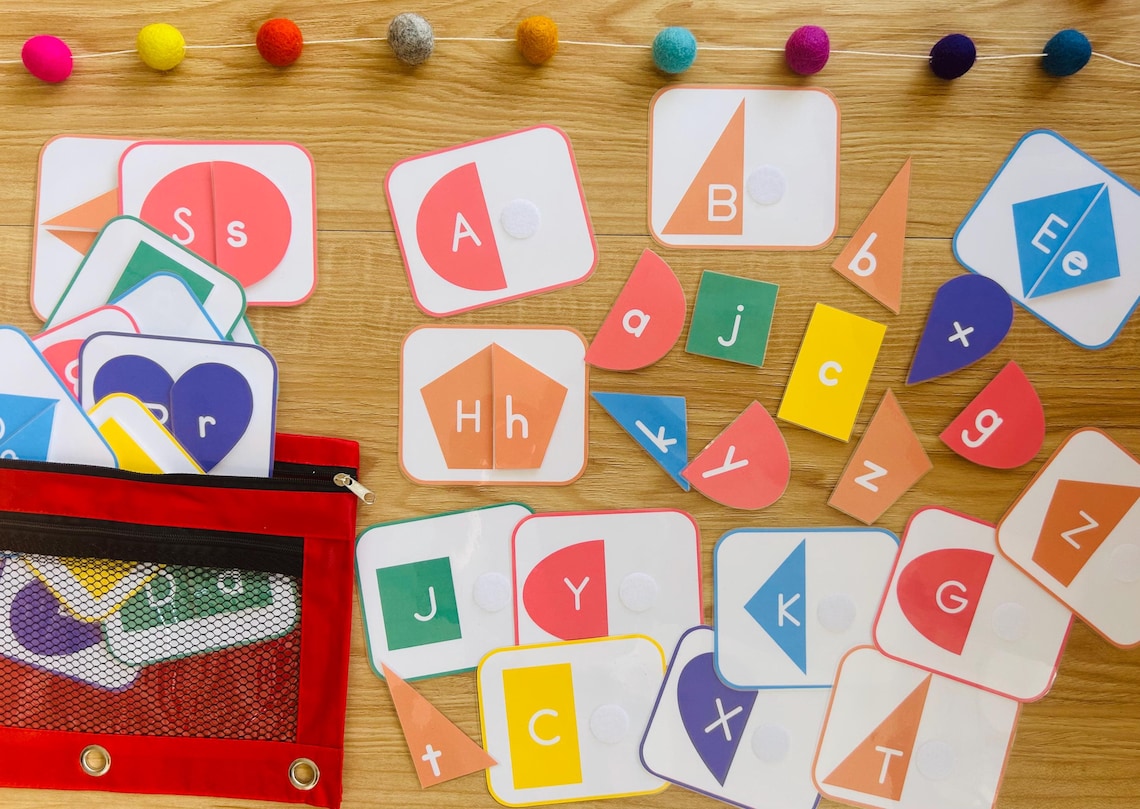 Uppercase Lowercase Alphabet and Shape Matching Cards - Etsy