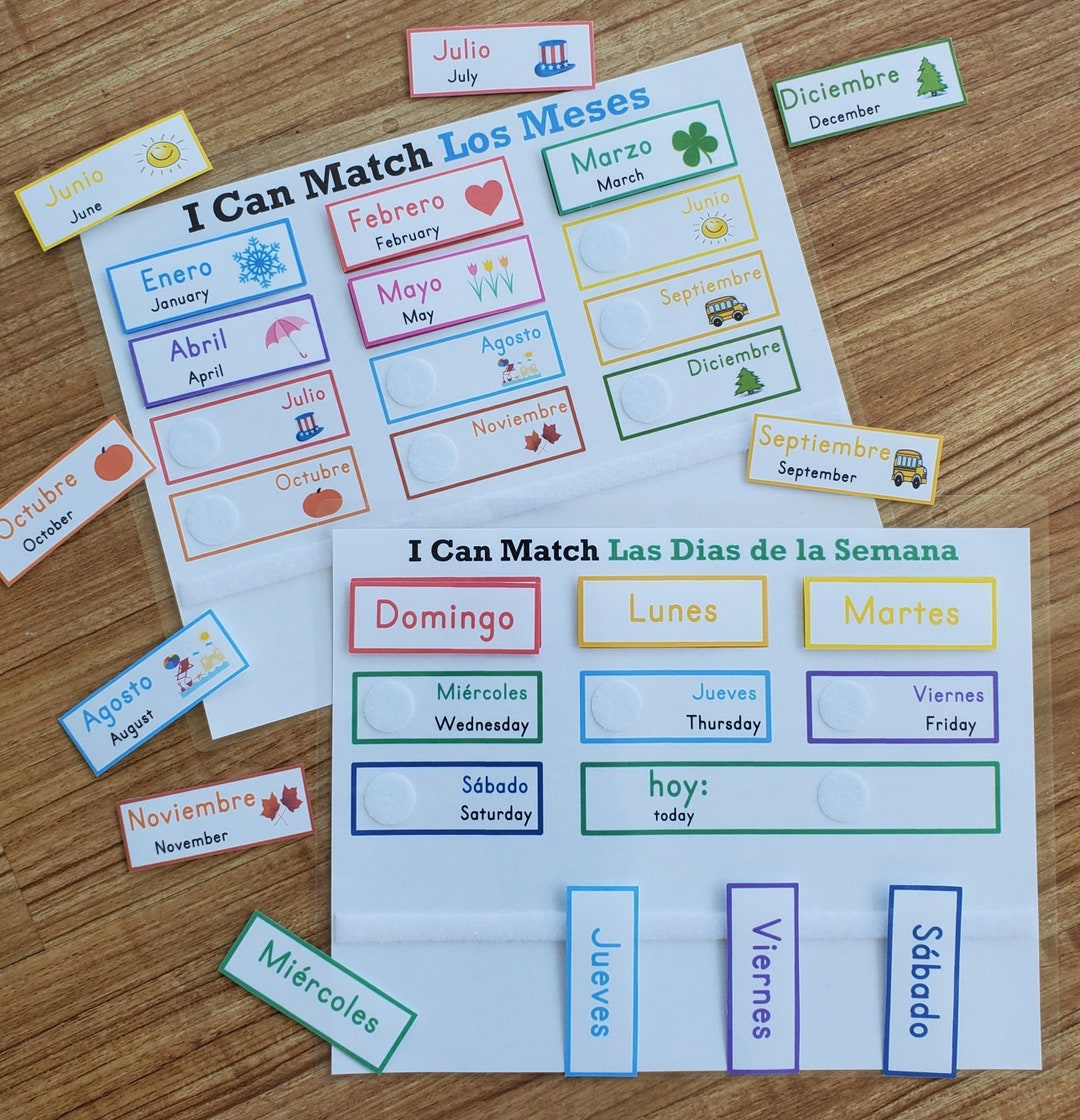 Spanish/english Days of the Week and Months of the Year Learning Bundle ...
