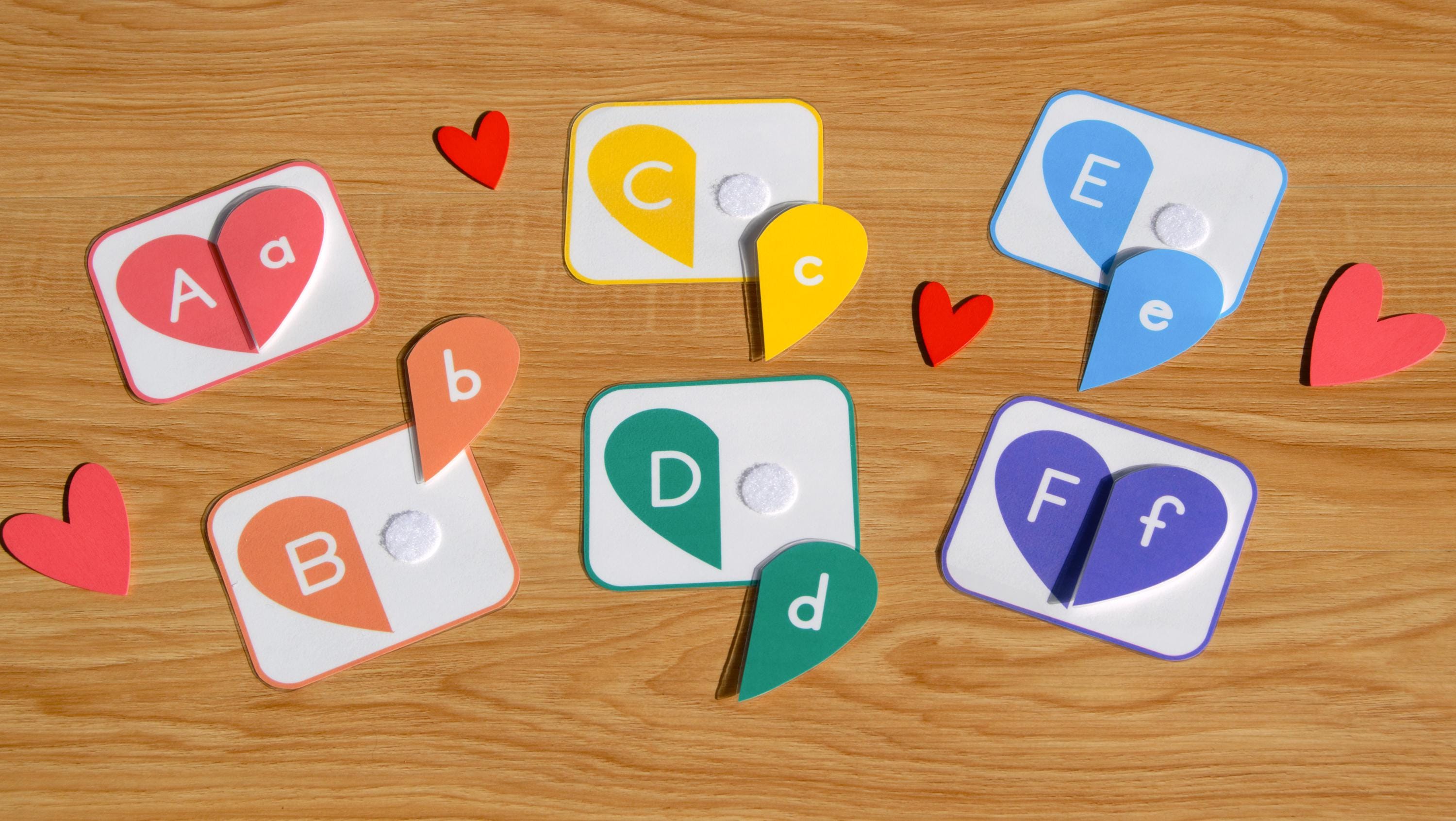 Hearts Uppercase Lowercase Alphabet Matching Cards Preschool Valentine ...