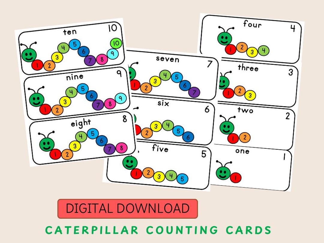 Caterpillar Counting Cards 1-10 ***digital Download*** - Etsy