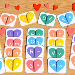 Hearts Uppercase Lowercase Alphabet Matching Cards Preschool Valentine ...