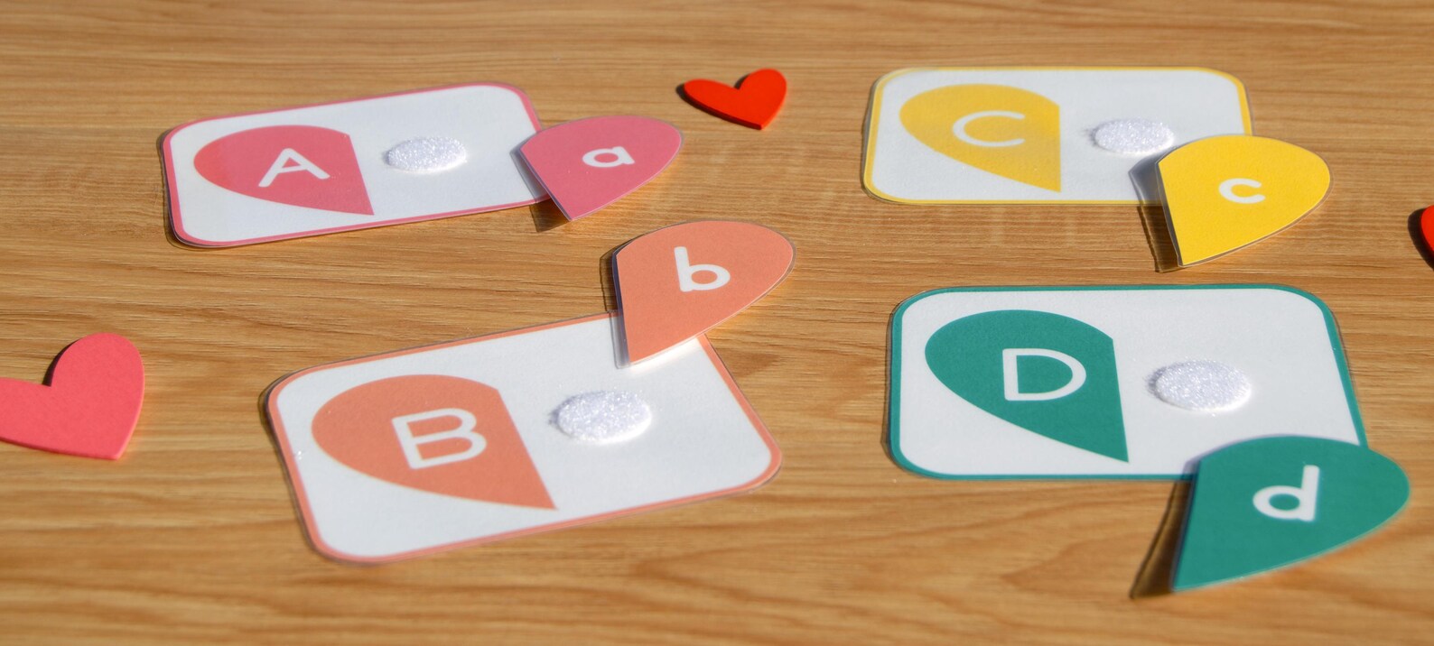 Hearts Uppercase Lowercase Alphabet Matching Cards Preschool Valentine ...