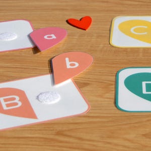 Hearts Uppercase Lowercase Alphabet Matching Cards Preschool Valentine ...