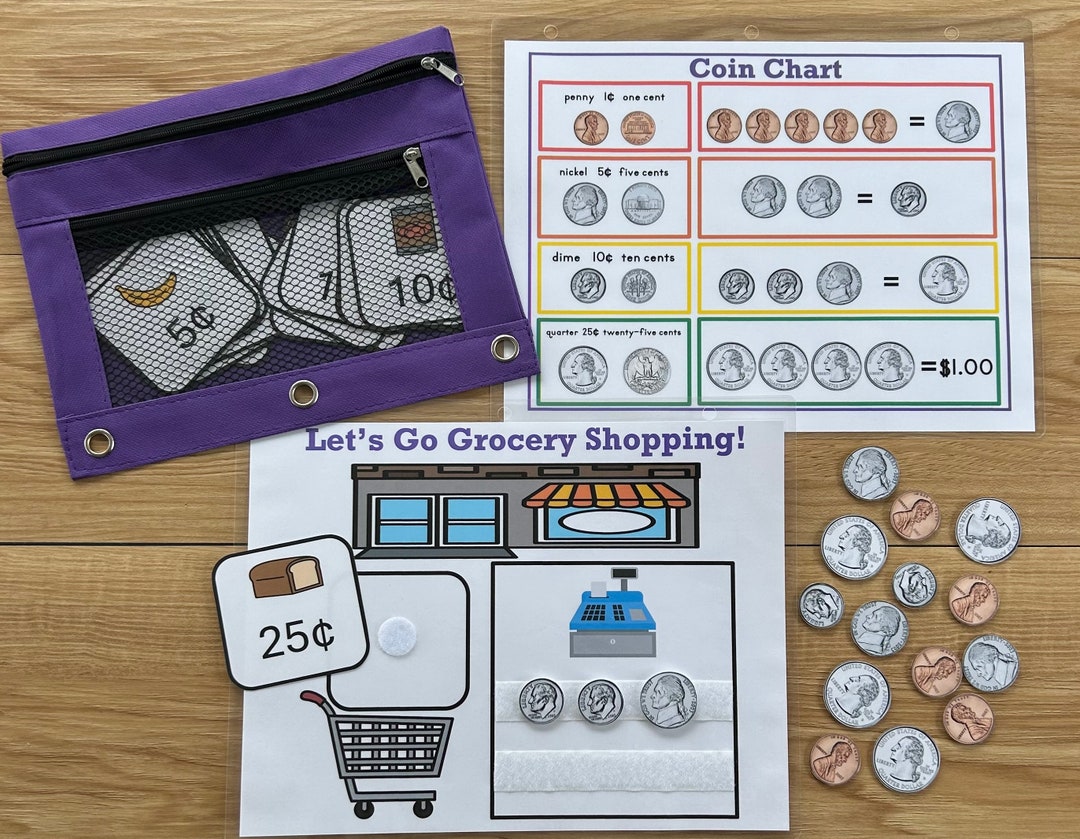 Let’s Go Grocery Shopping- Coin Learning Coin Practice Activity Ages 4 ...