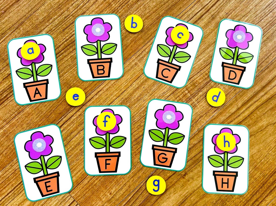 Alphabet Uppercase Lowercase Flower Matching Cards for Toddler ...
