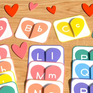 Hearts Uppercase Lowercase Alphabet Matching Cards Preschool Valentine ...