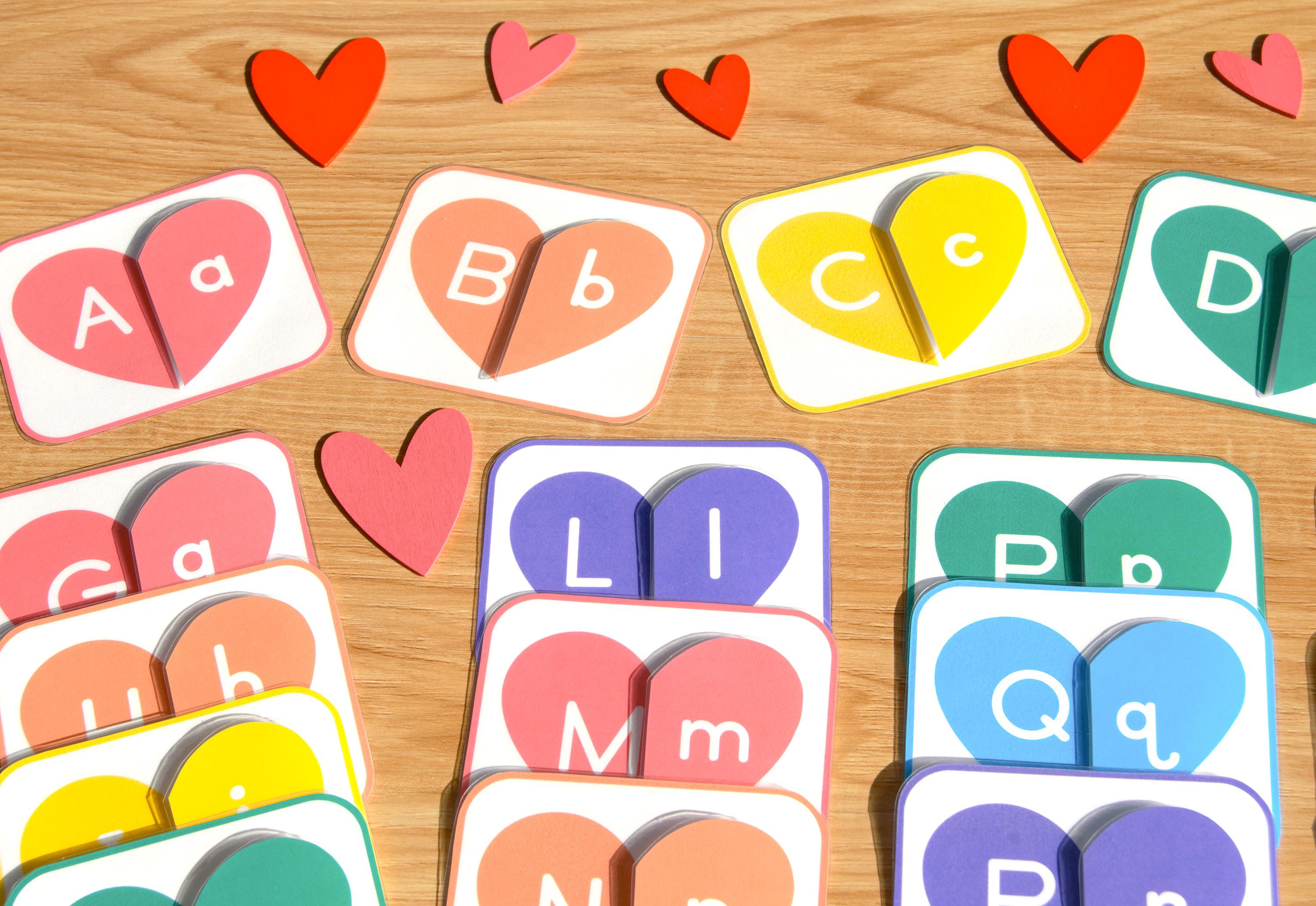 Hearts Uppercase Lowercase Alphabet Matching Cards Preschool Valentine ...