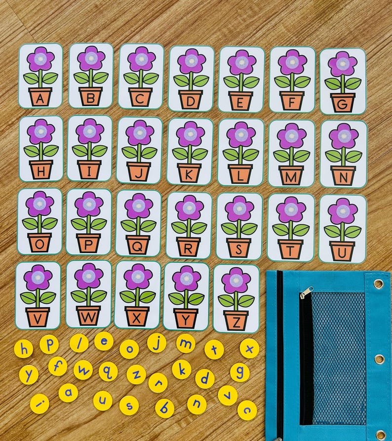 Alphabet Uppercase Lowercase Flower Matching Cards for Toddler ...