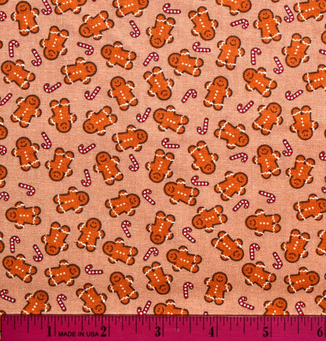Mini GINGERBREAD MEN FABRIC Sold by the Half Yard Continuous Cut 100% ...
