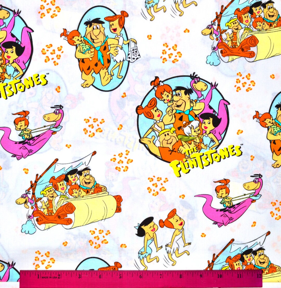 FLINTSTONES WHITE FABRIC Sold by the Half Yard Continuous Cut 100% ...