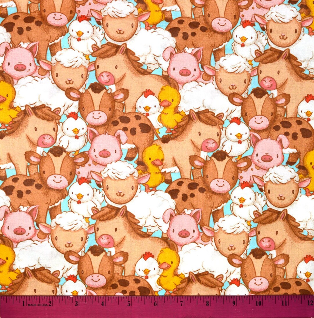 FARM ANIMALS FABRIC | Sold by the Half Yard! | Continuous Cut! | 100% ...