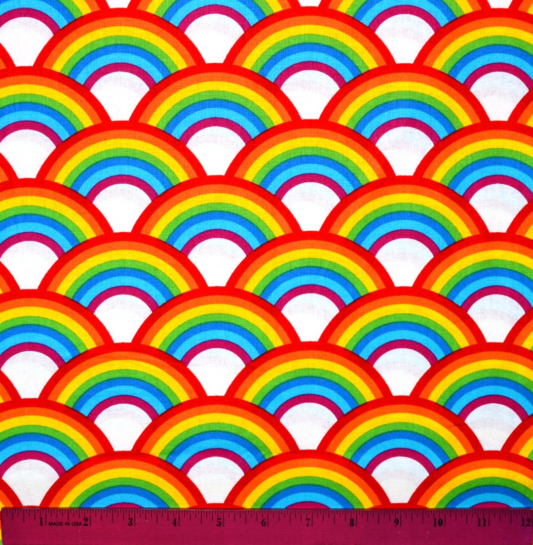 BRIGHT RAINBOW FABRIC Sold by the Half Yard Continuous Cut 100% ...