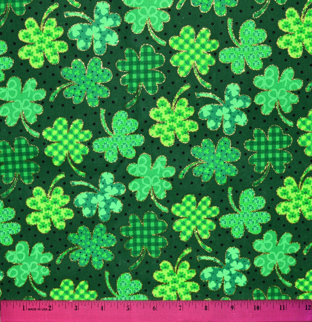 GREEN SHAMROCK FABRIC | Sparkles! | Sold by the Half Yard! Continuous ...