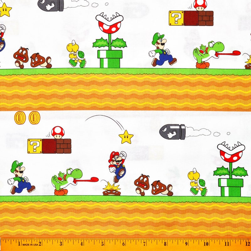 Super Mario Fabric by the Yard - Etsy