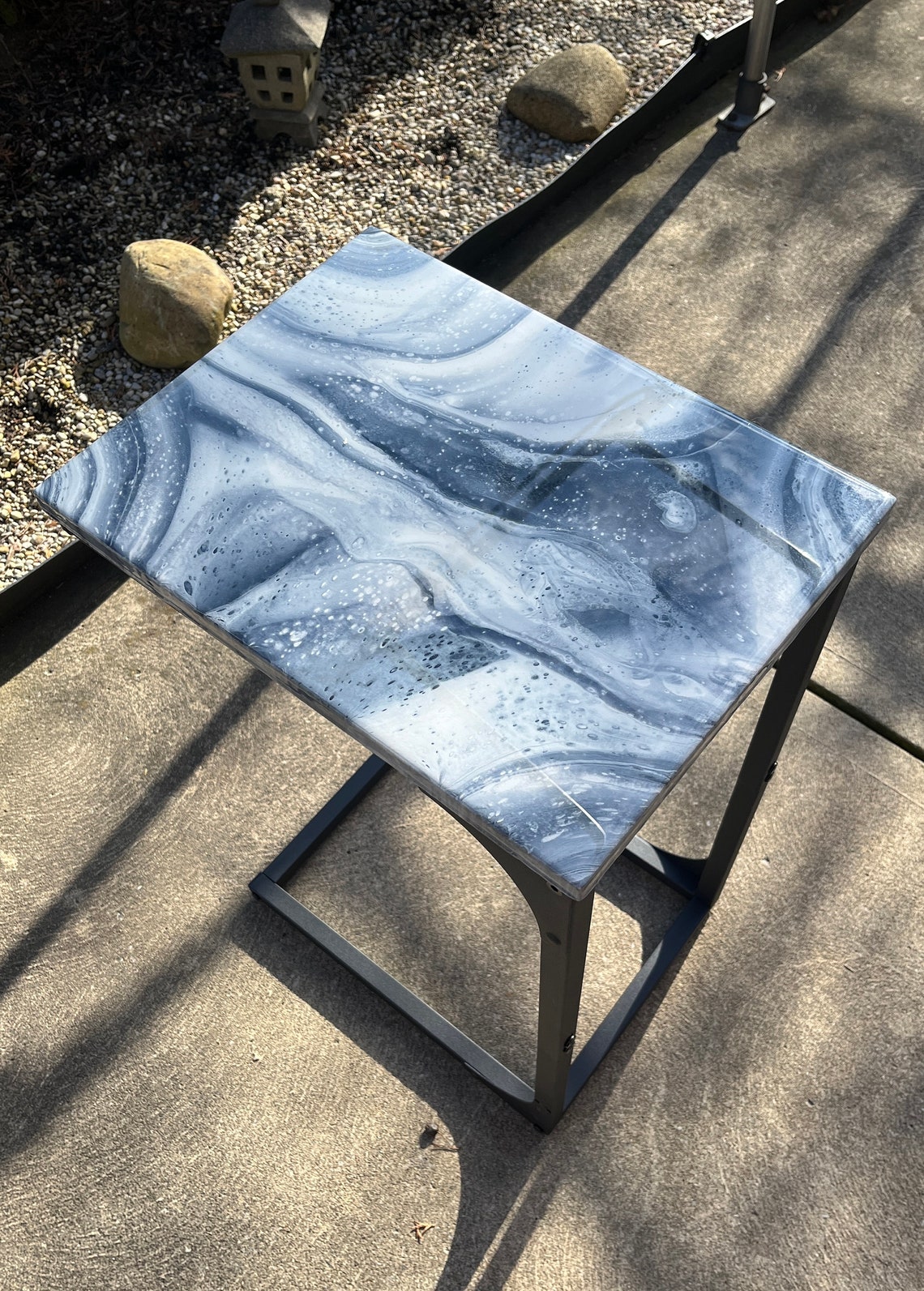 Black and White Side Table / Painted Accent Table / Marble Style Accent ...