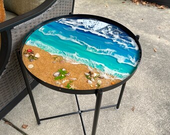 Epoxy Seashell Accent Table - Etsy