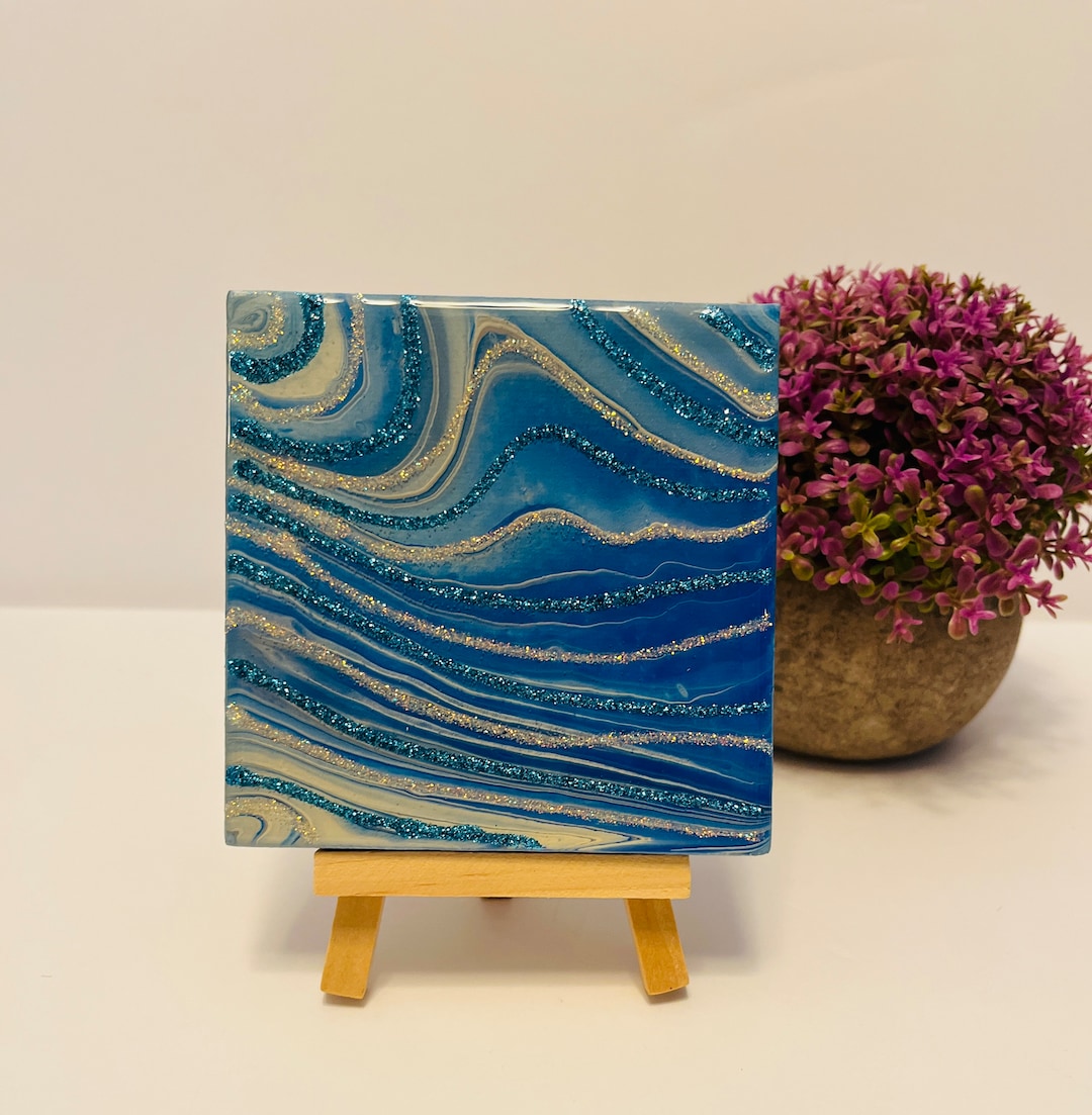 Small Art Original Acrylic Painting / Mini Painted Canvas With Easel ...