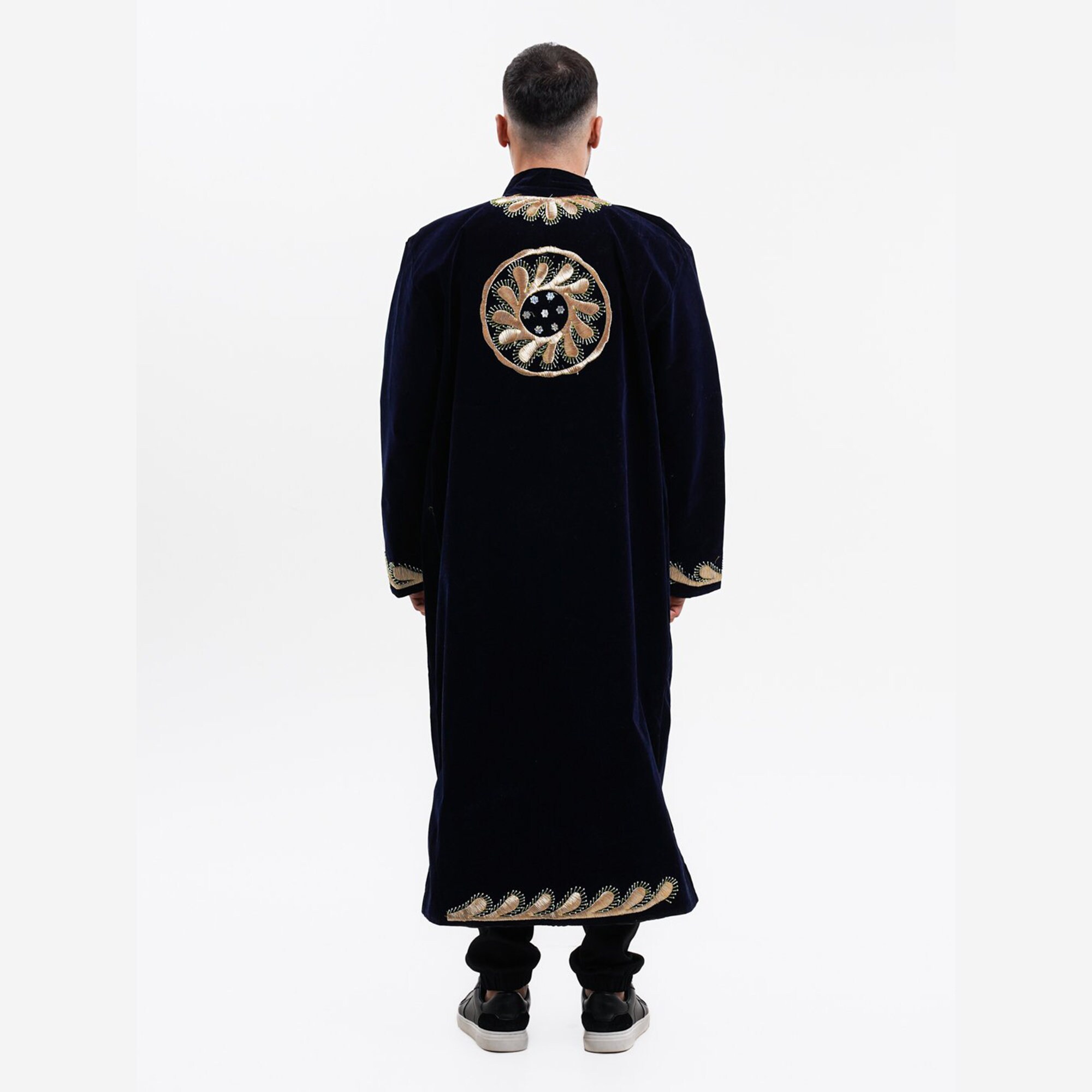 Chapan, Robe, Robe for Men, Black Robe, Embroidery, Flower Embroidery ...