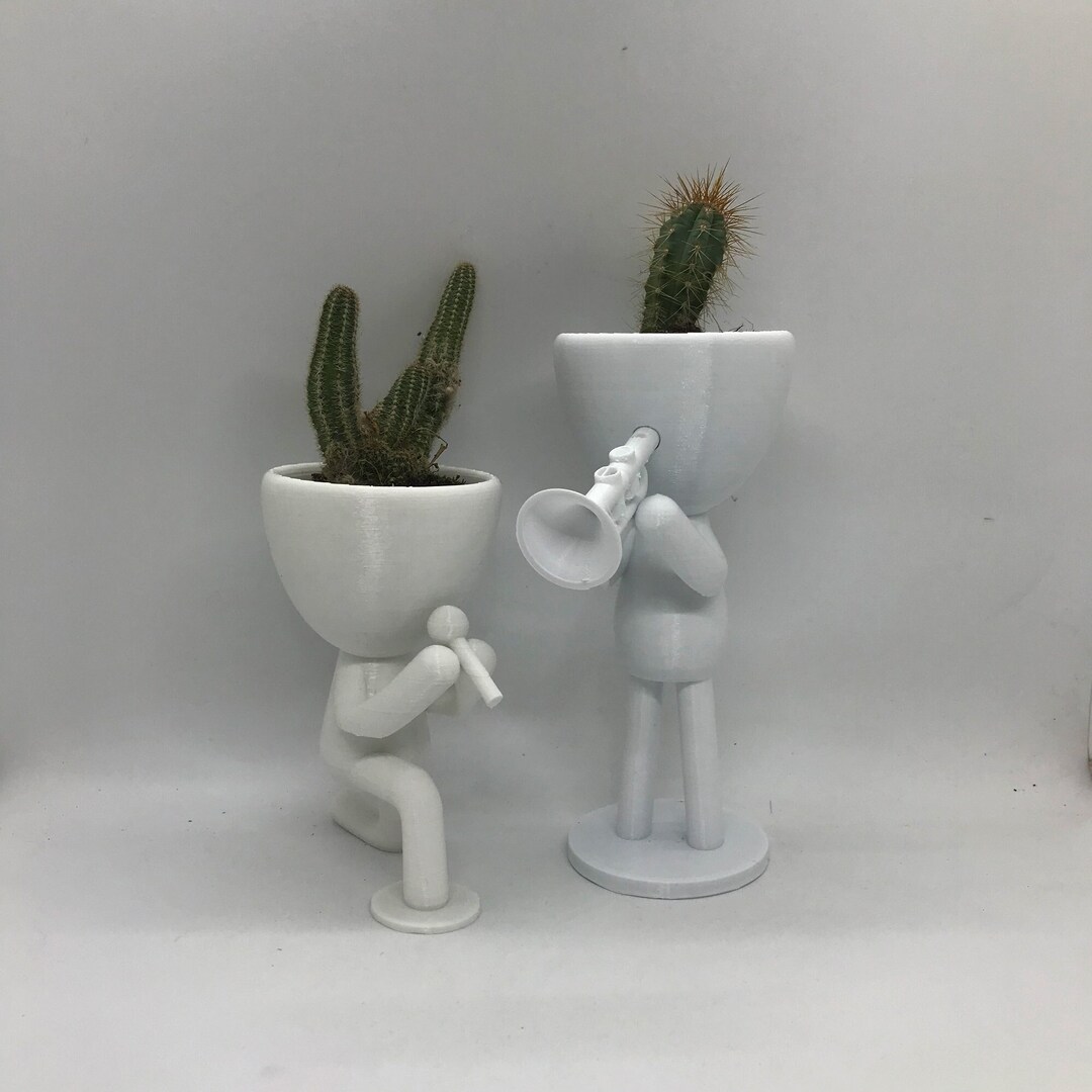 Set of 2 Musician Head Planters 3D Printed Planter With a Trumpet and ...