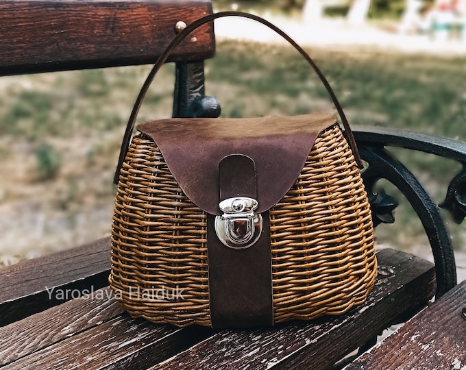 Women's Wicker Mini Bag, Woven Bag With Leather Accents - Etsy
