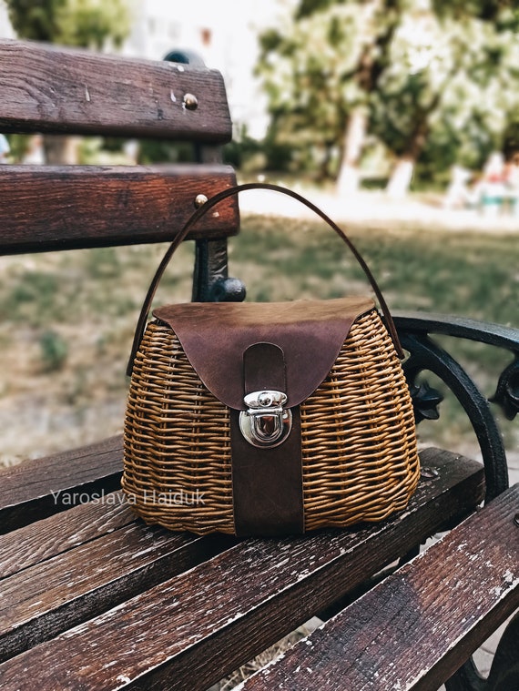 Women's Wicker Mini Bag Woven Bag With Leather Accents - Etsy