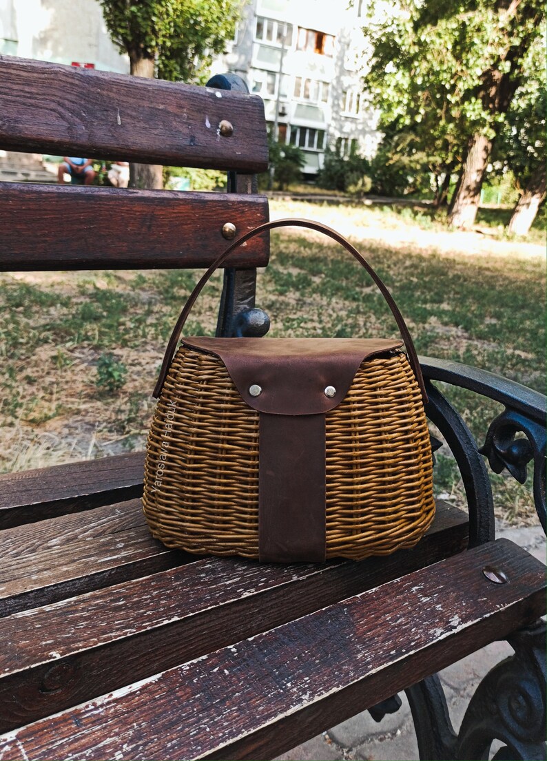 Women's Wicker Mini Bag, Woven Bag With Leather Accents - Etsy