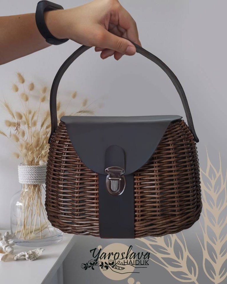 Women's Wicker Mini Bag, Woven Bag With Leather Accents - Etsy