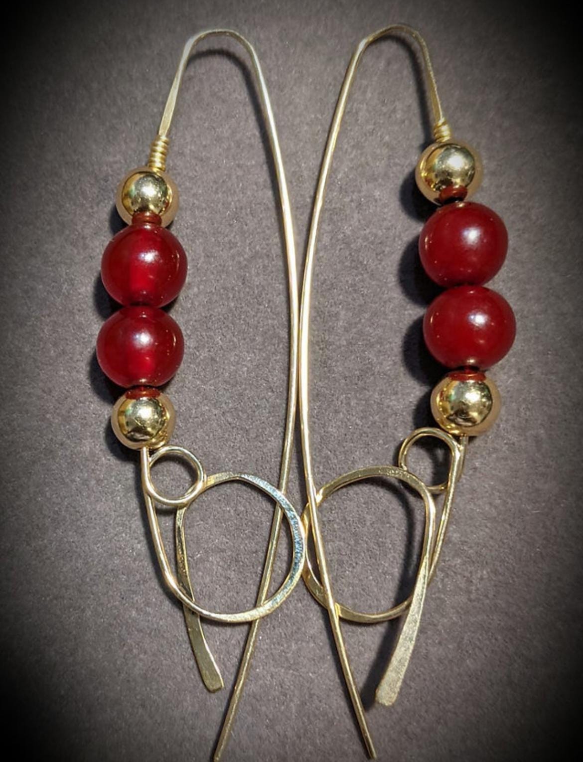 12K Gold-filled Cherry Amber Threader Earrings, Handcrafted by Golden ...