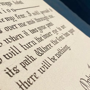 Dune Litany Against Fear, Gothic Blackletter Calligraphy. “I Must Not ...