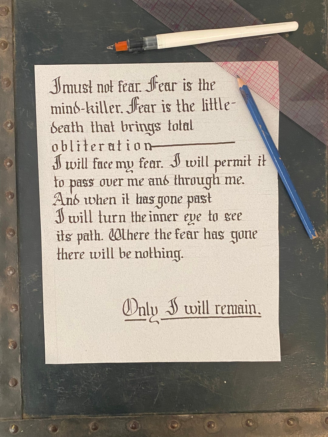 Dune Litany Against Fear, Gothic Blackletter Calligraphy. “I Must Not ...