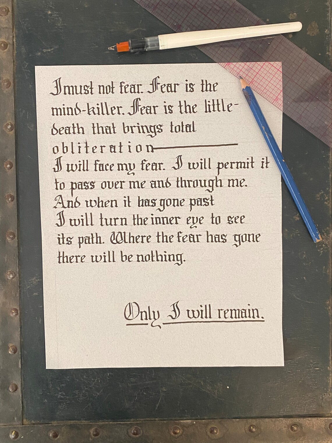 Dune Litany Against Fear, Gothic Blackletter Calligraphy. “I Must Not ...