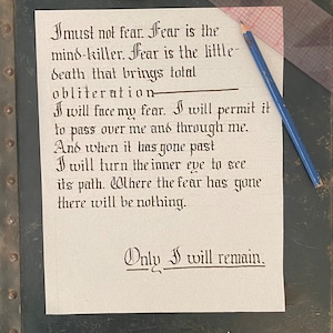 Dune Litany Against Fear, Gothic Blackletter Calligraphy. “I Must Not ...