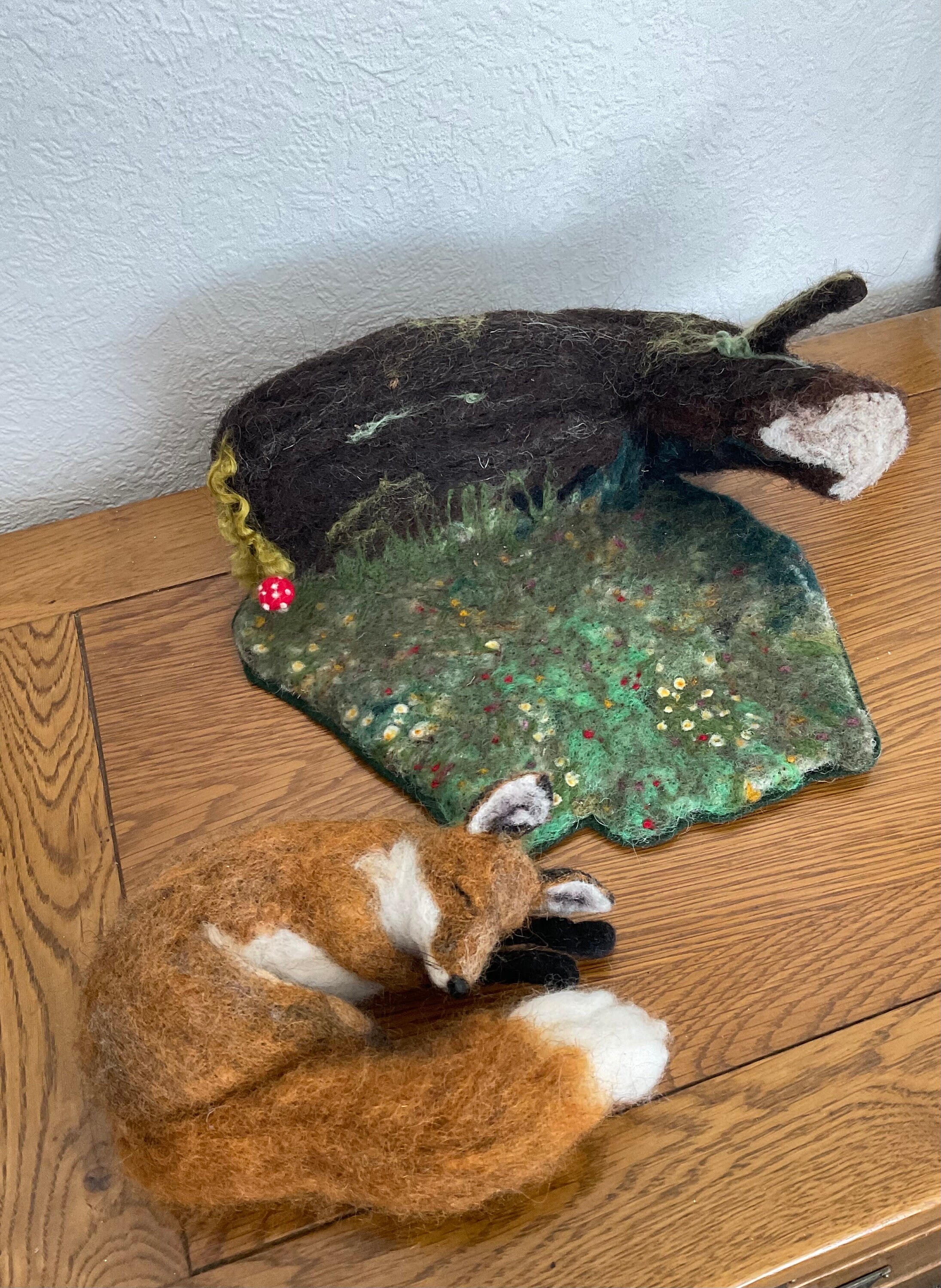 Needle Felted Fox Sleeping on a Lovely Needle Felted Base. - Etsy