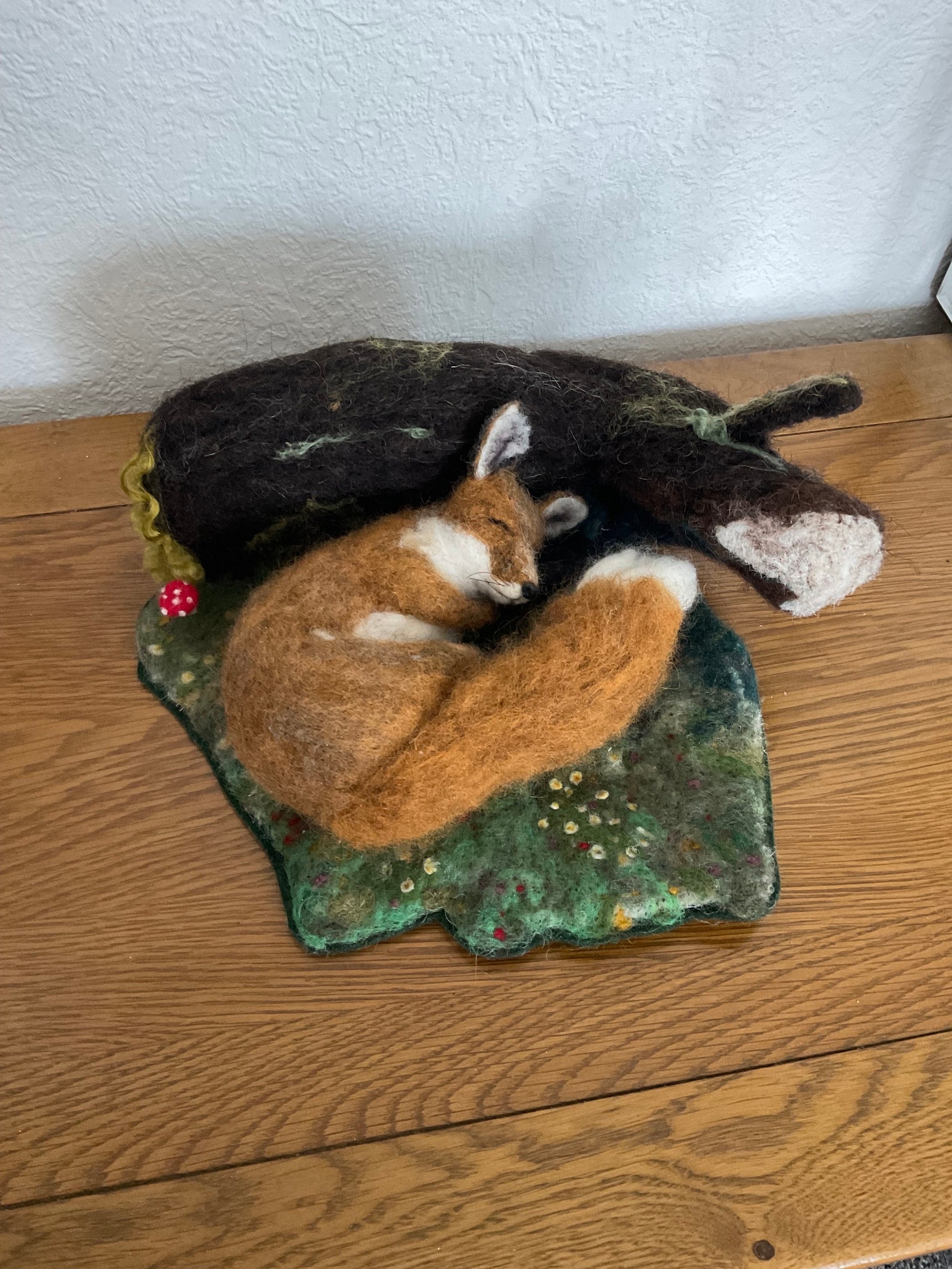 Needle Felted Fox Sleeping on a Lovely Needle Felted Base. - Etsy