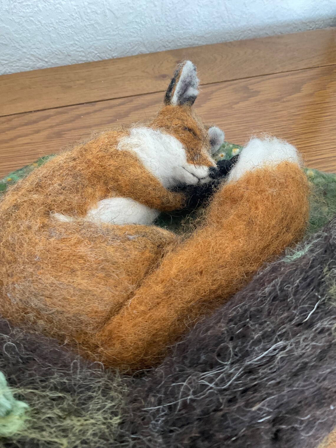 Needle Felted Fox Sleeping on a Lovely Needle Felted Base. - Etsy