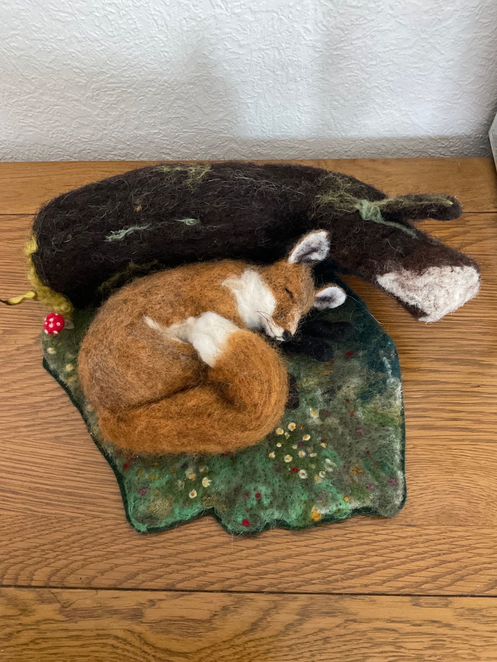 Needle Felted Fox Sleeping on a Lovely Needle Felted Base. - Etsy