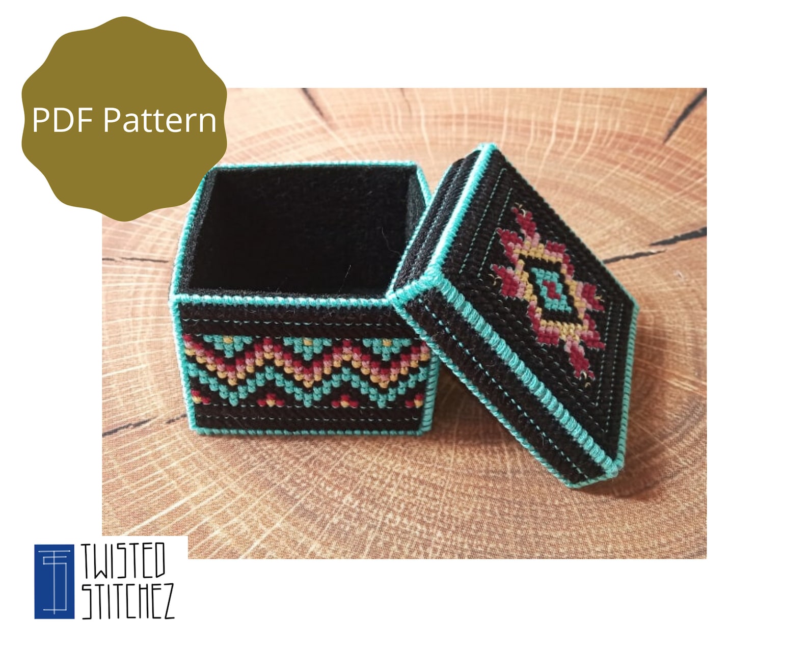 Stylish Black Plastic Canvas Box Pattern, Jewelry Box PDF Chart ...