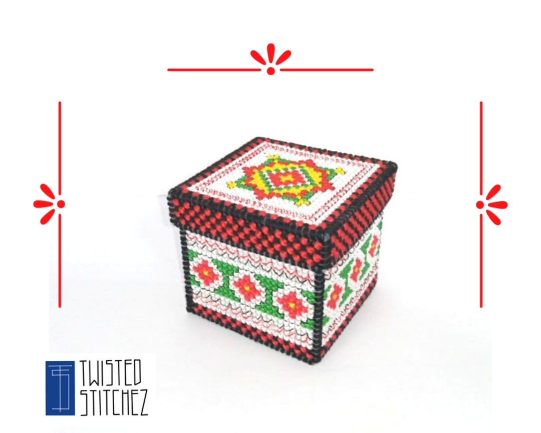 Cross Stitch Plastic Canvas Box With Native Motives Pattern, Jewelry ...