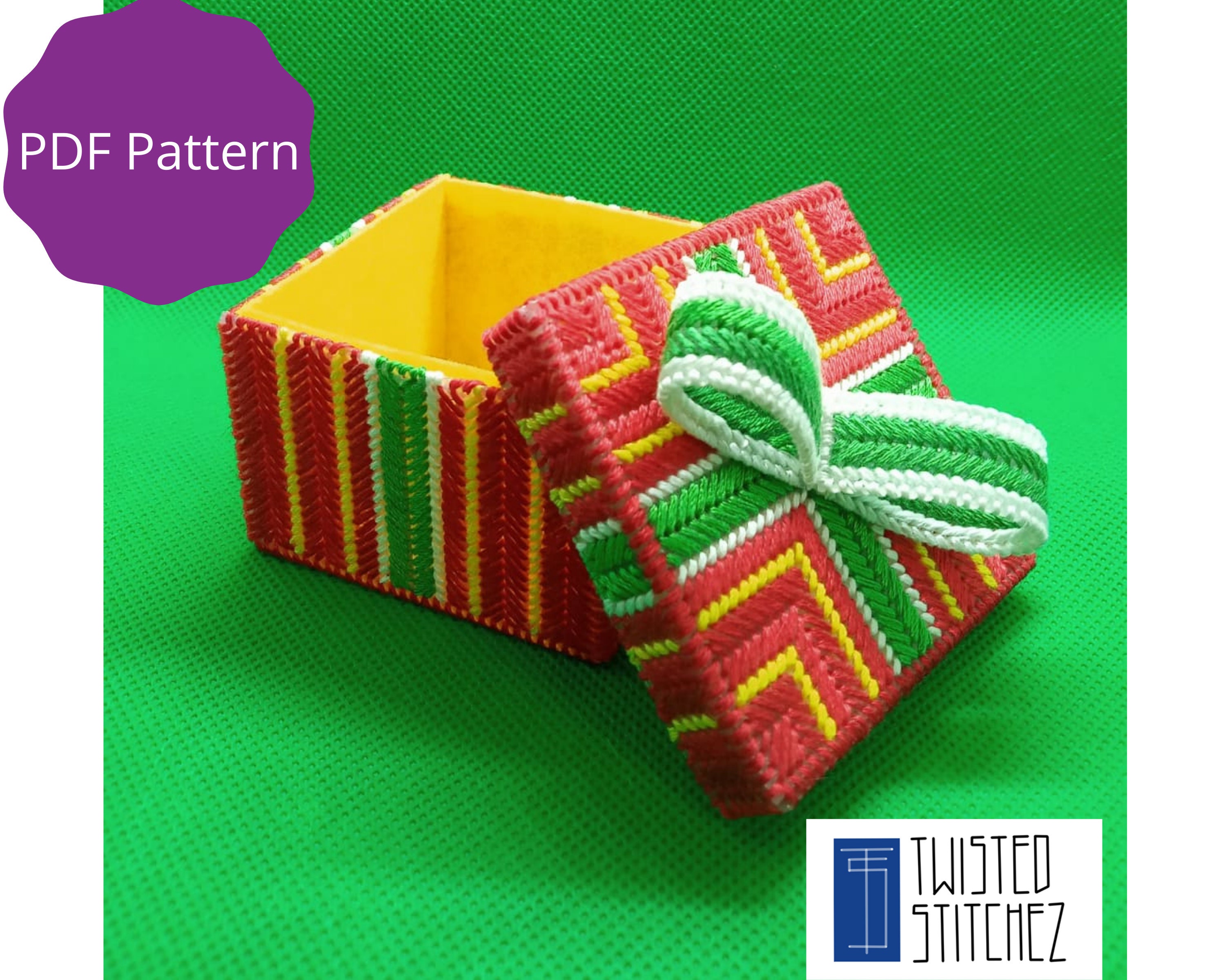 Red Christmas Gift Box Plastic Canvas PDF Pattern, Christmas Decoration ...