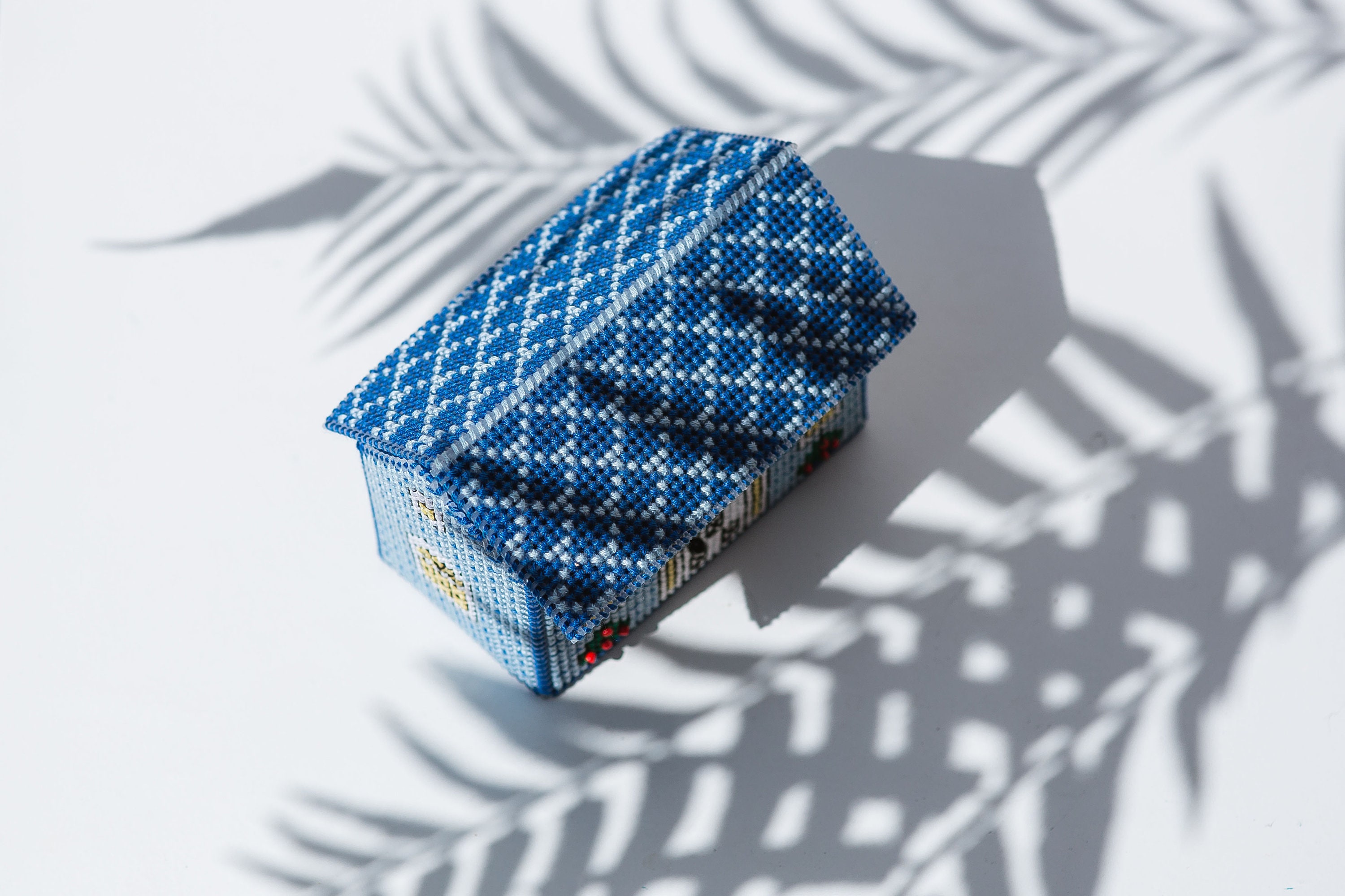Plastic Canvas House Shaped Box Pattern, Cute Blue House With Cat on ...
