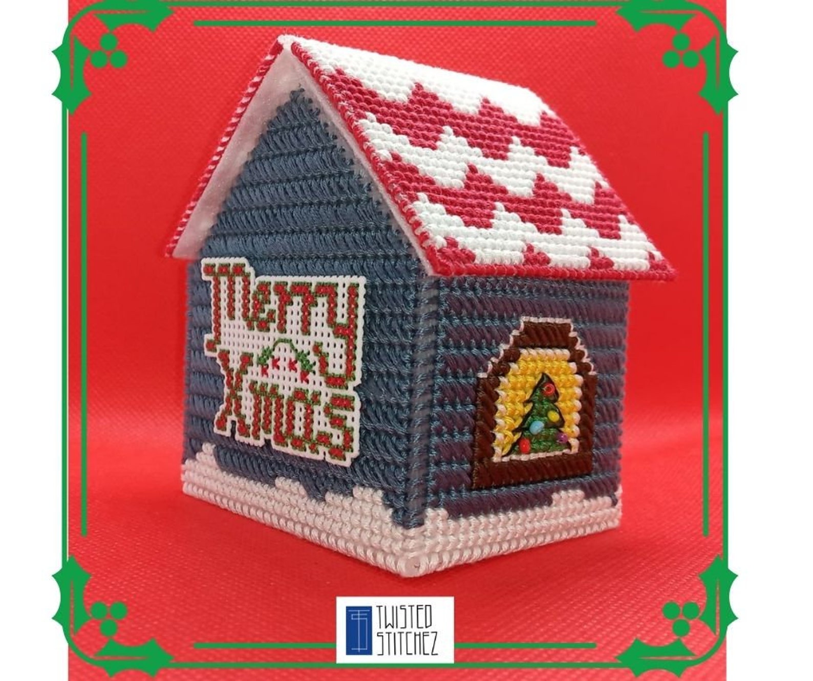 Christmas House Shaped Box PDF Pattern, Plastic Canvas Christmas ...