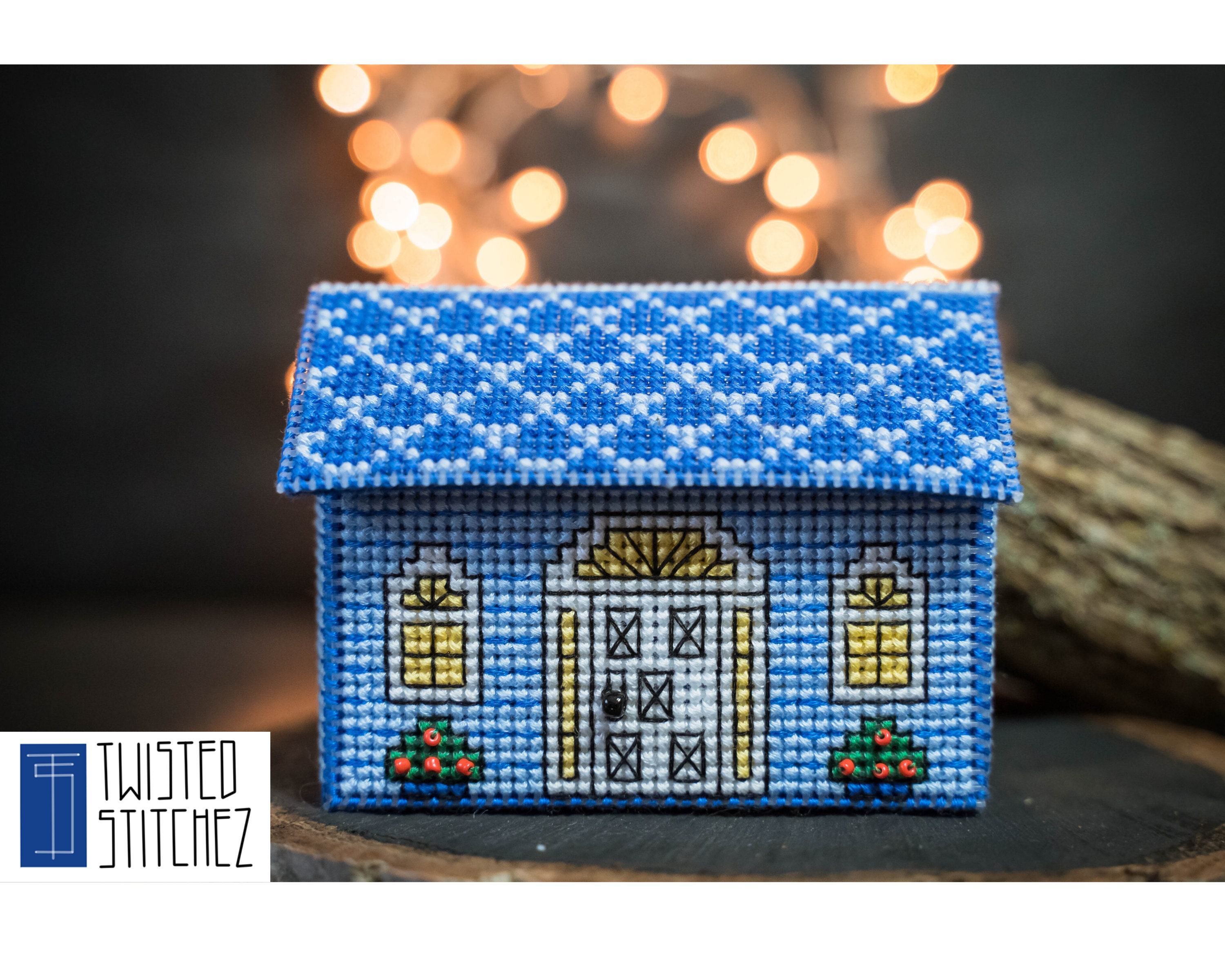 Plastic Canvas House Shaped Box Pattern, Cute Blue House With Cat on ...