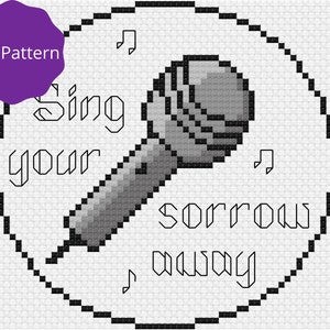 Easy Microphone Cross Stitch Pattern, Sing Your Sorrow Away PDF Chart ...