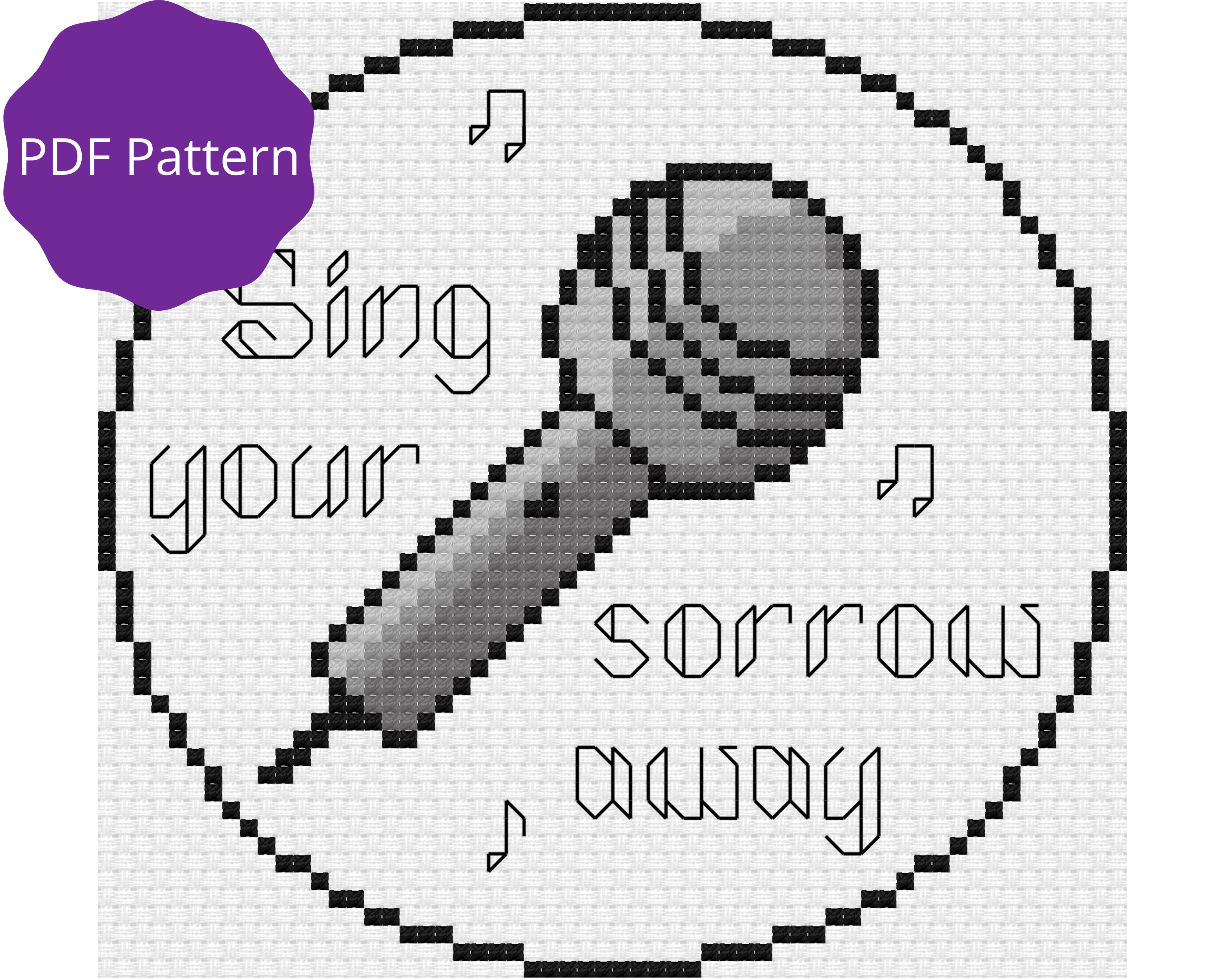 Easy Microphone Cross Stitch Pattern, Sing Your Sorrow Away PDF Chart ...