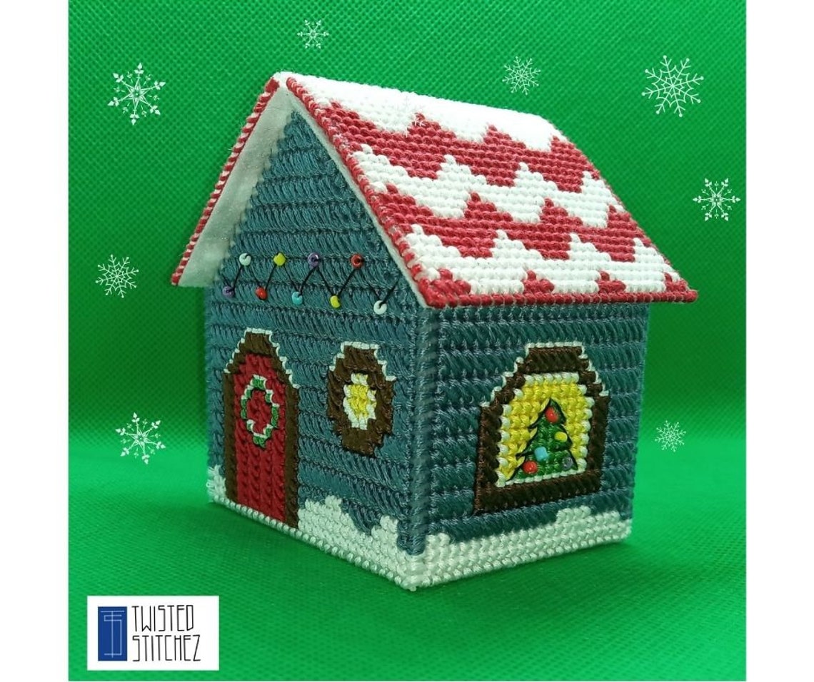 Christmas House Shaped Box PDF Pattern, Plastic Canvas Christmas ...