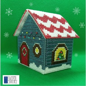 Christmas House Shaped Box PDF Pattern, Plastic Canvas Christmas ...