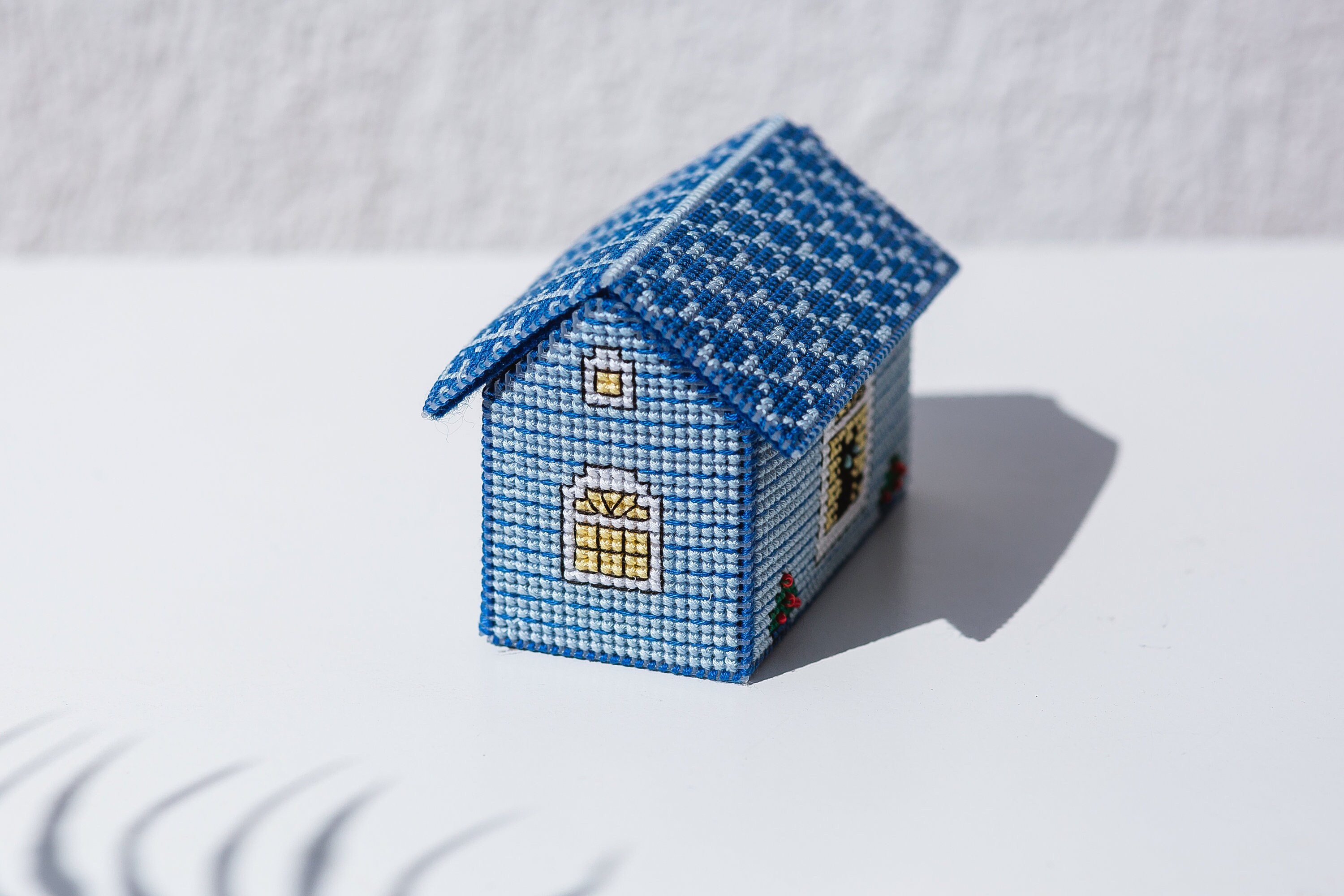 Plastic Canvas House Shaped Box Pattern, Cute Blue House With Cat on ...