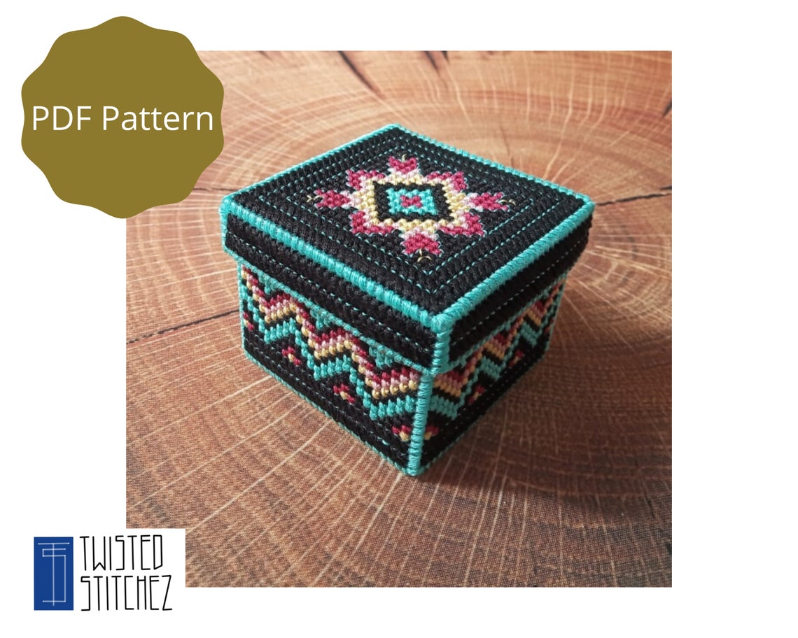 Stylish Black Plastic Canvas Box Pattern, Jewelry Box PDF Chart ...