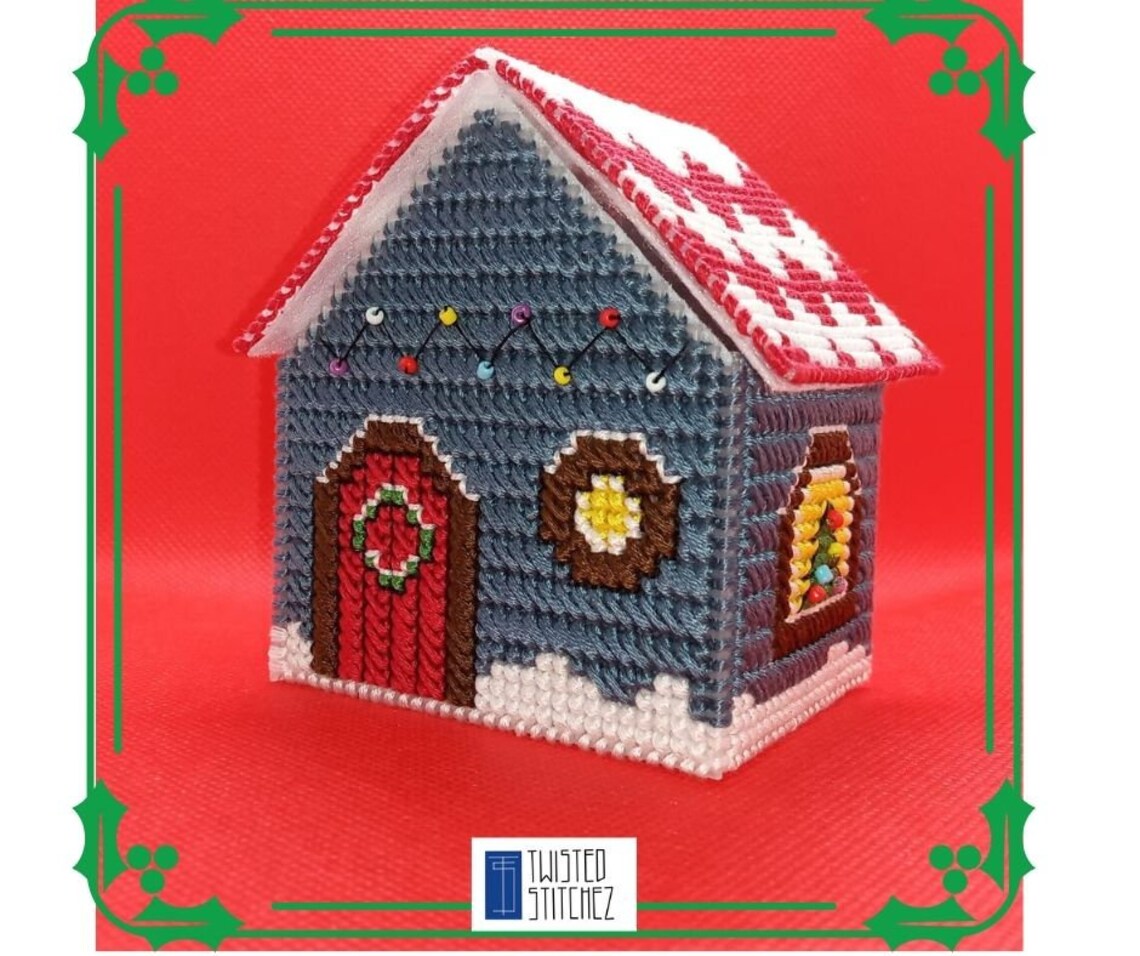 Christmas House Shaped Box PDF Pattern, Plastic Canvas Christmas ...