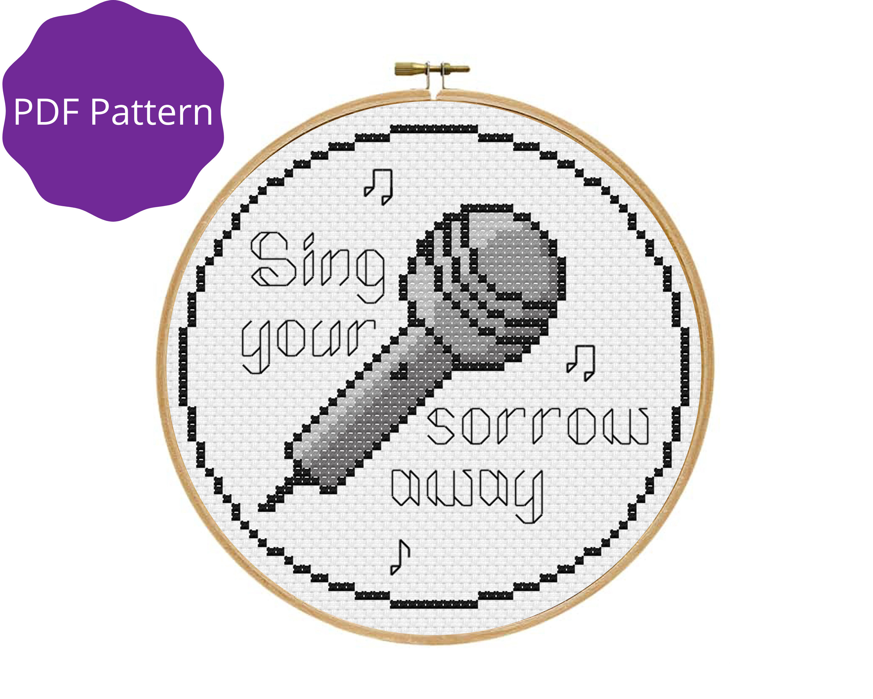 Easy Microphone Cross Stitch Pattern, Sing Your Sorrow Away PDF Chart ...